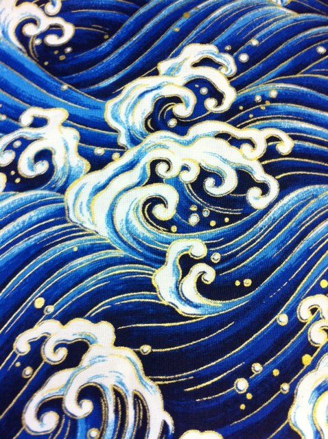 Japanese Asian Waves With Gold Metallic Highlights Ocean Sea Storm